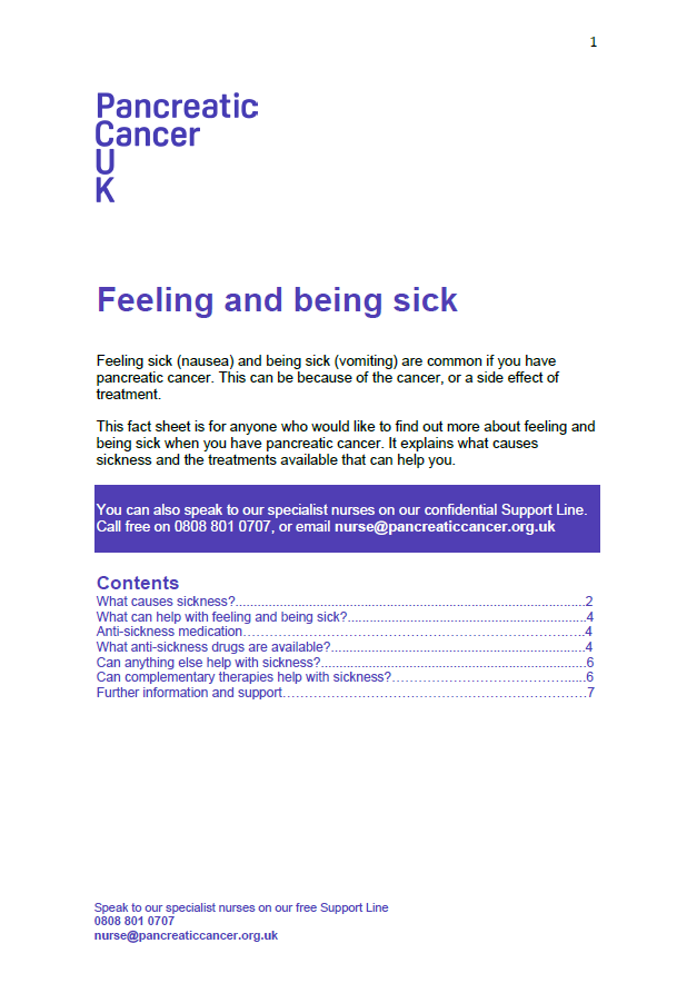Feeling and being sick - Pancreatic Cancer UK