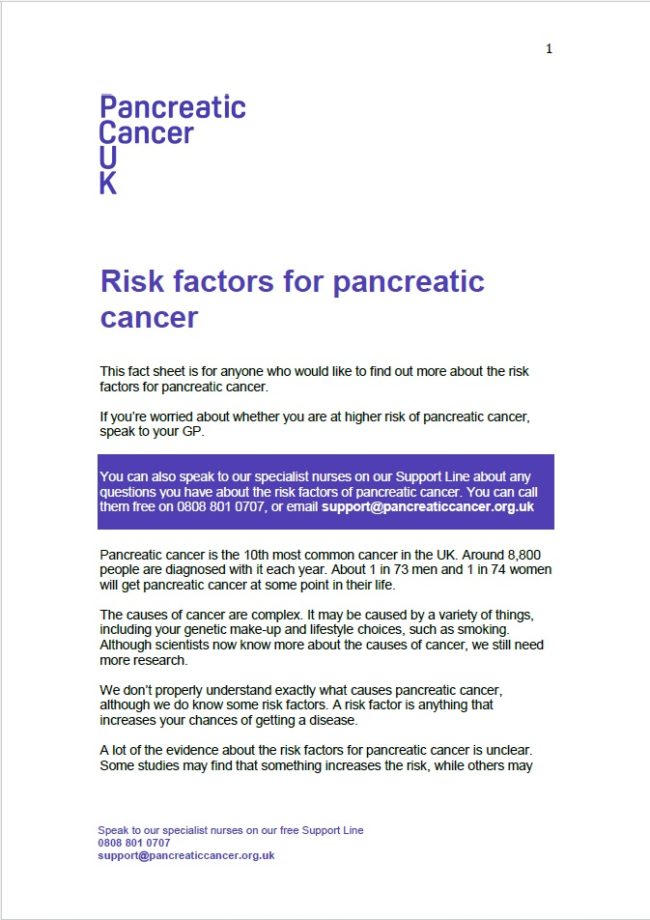Risk factors for pancreatic cancer - Pancreatic Cancer UK