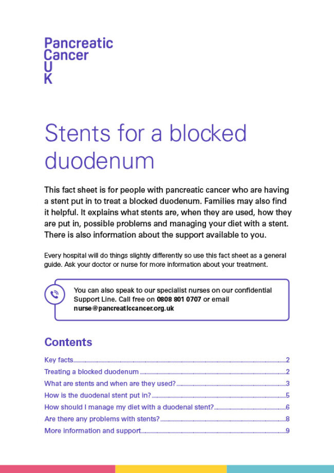 Stents for a blocked duodenum - Pancreatic Cancer UK