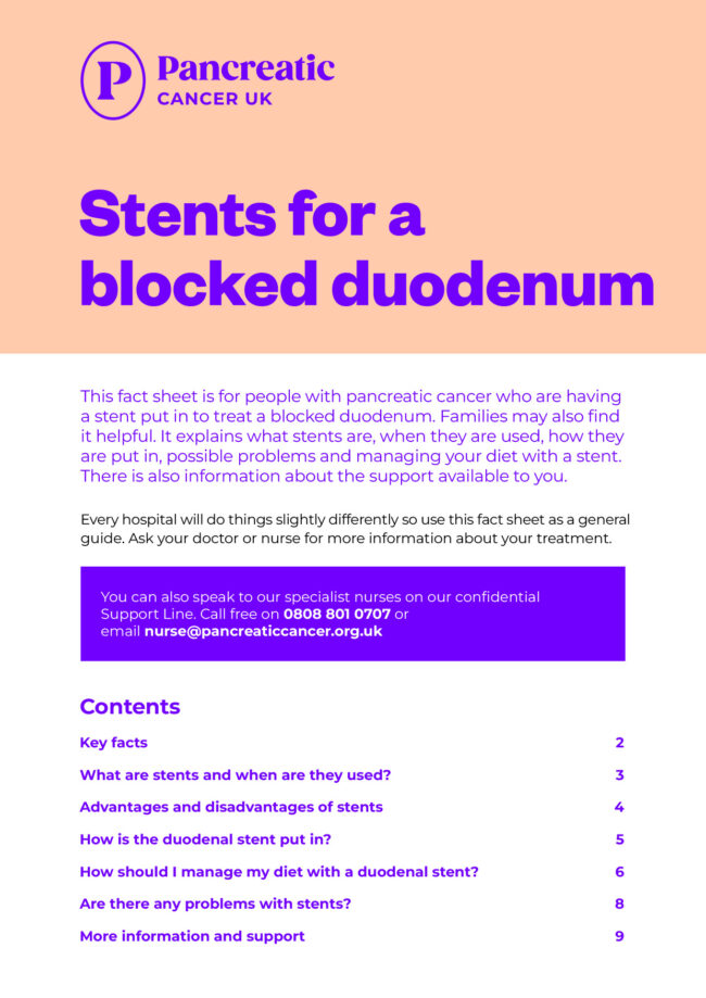 Stents for a blocked duodenum - Pancreatic Cancer UK